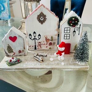 Handmade | Holiday | Wood House Christmas Village Painted Houses ...